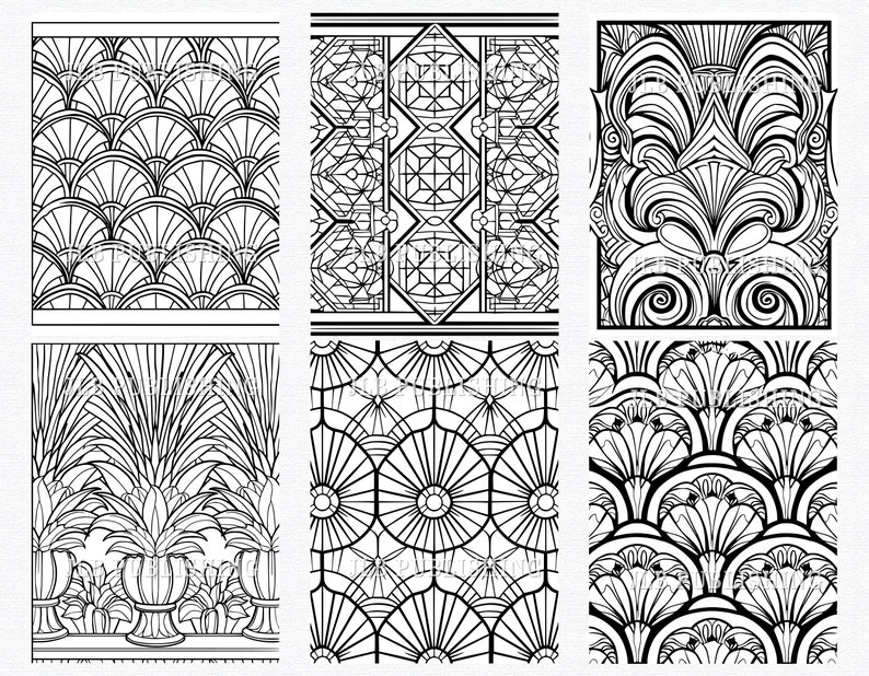 40 Art Deco Patterns Set 1 Coloring Pages | Adult Coloring Book ...