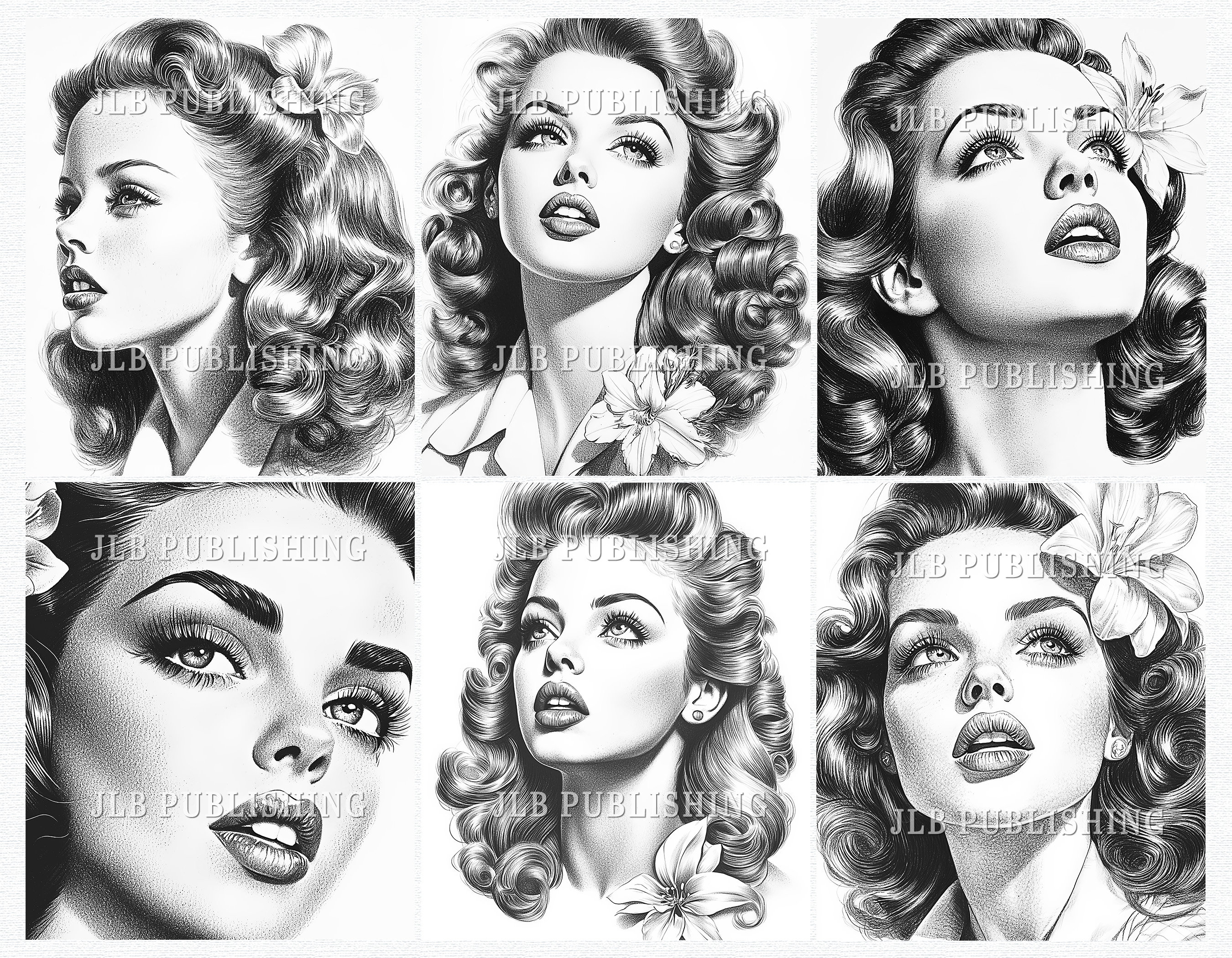 1940s Fashion Glamour Coloring Pages Adult Kid Coloring Book Download ...