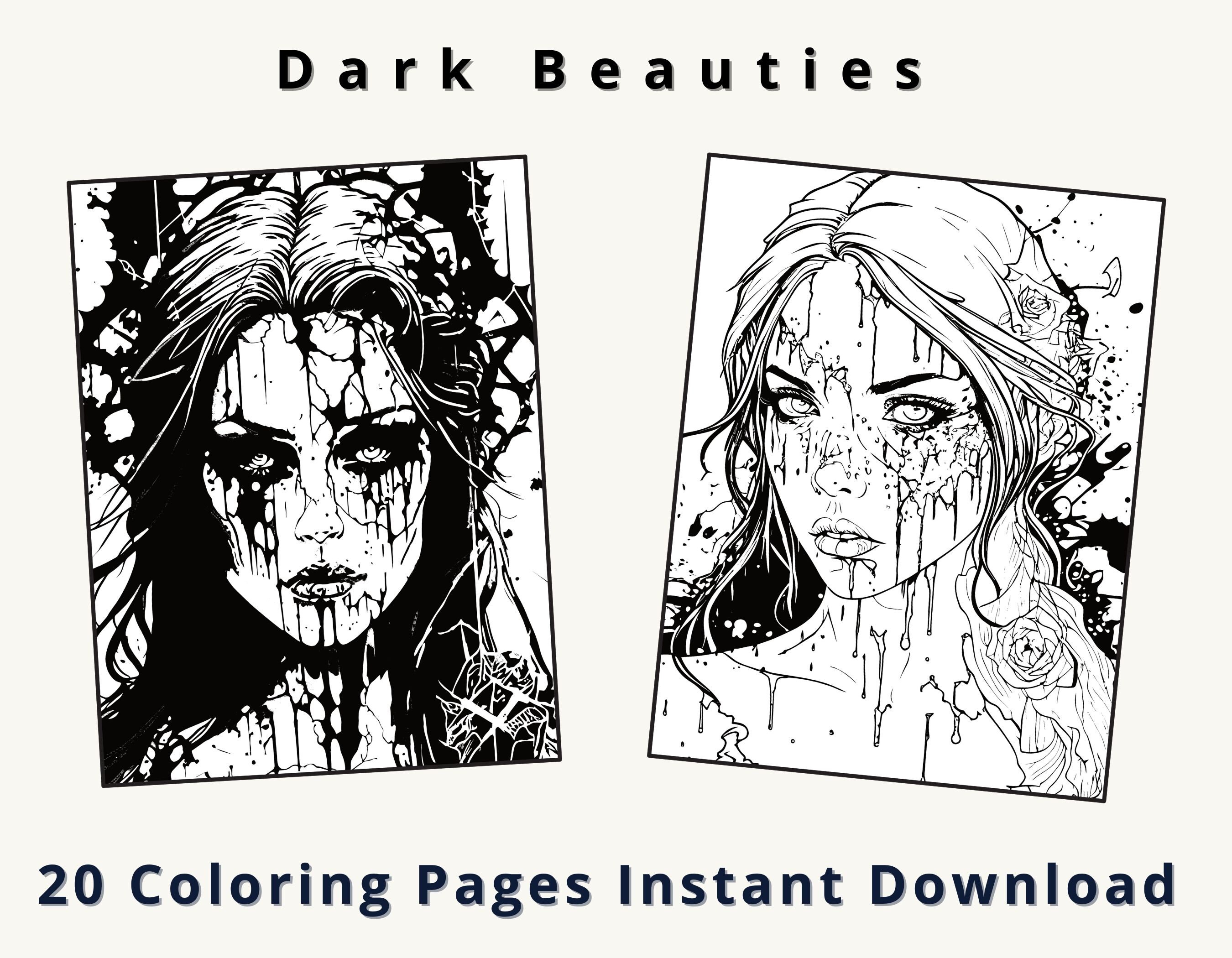 20 Dark Beauties Coloring Pages Set 1| Adult's Coloring Book Download ...