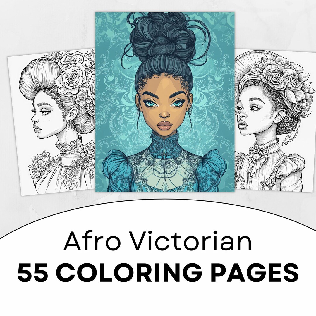 55 Afro Victorian Grayscale Coloring Pages, Printable Portraits of Afro ...