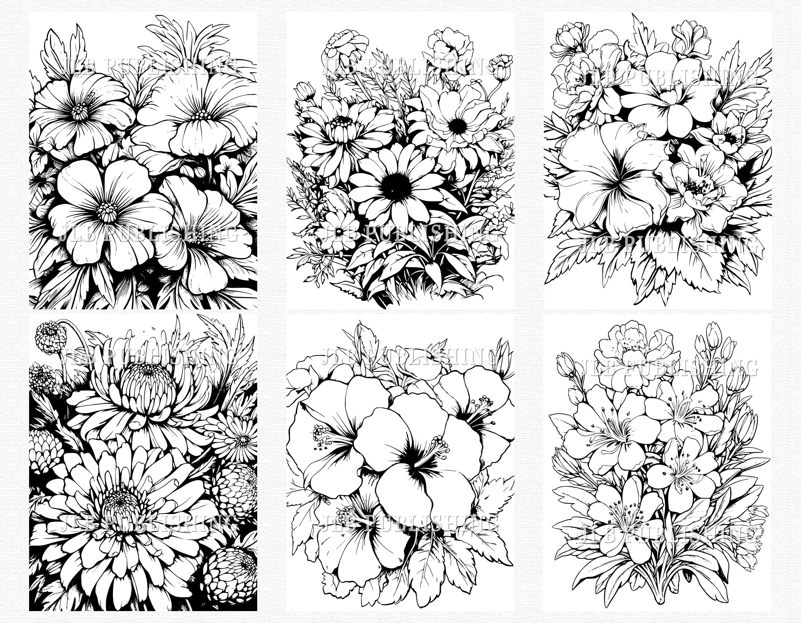 40 Wild Flowers Coloring Pages Adult Coloring Book Download Printable ...