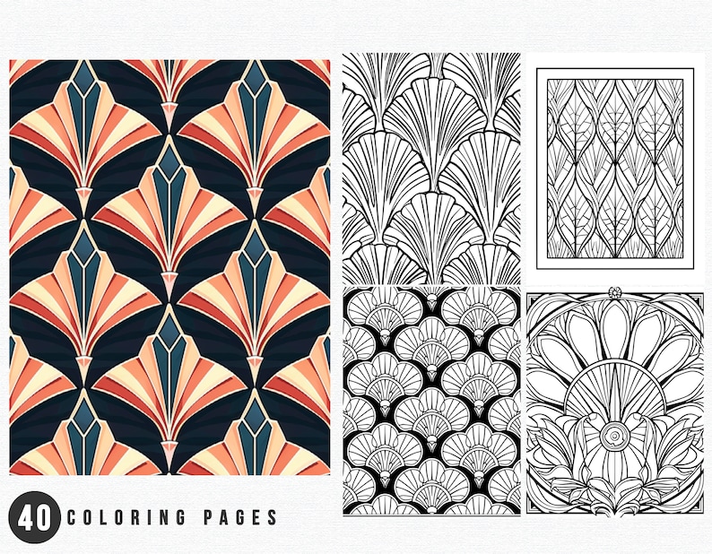 40 Art Deco Patterns Set 1 Coloring Pages | Adult Coloring Book ...