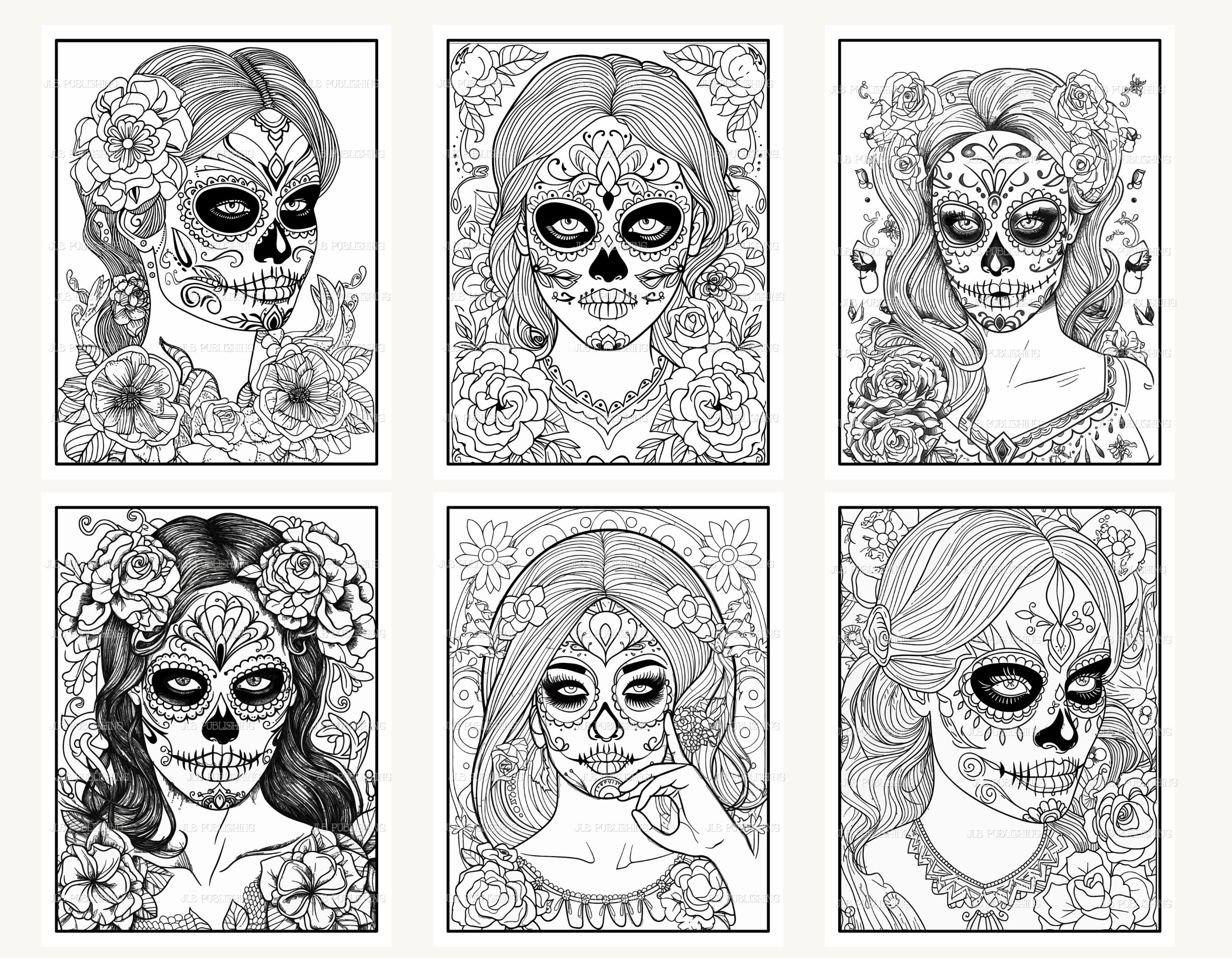 20 Sugar Skull Beauties Coloring Pages Adult Coloring Book Download ...
