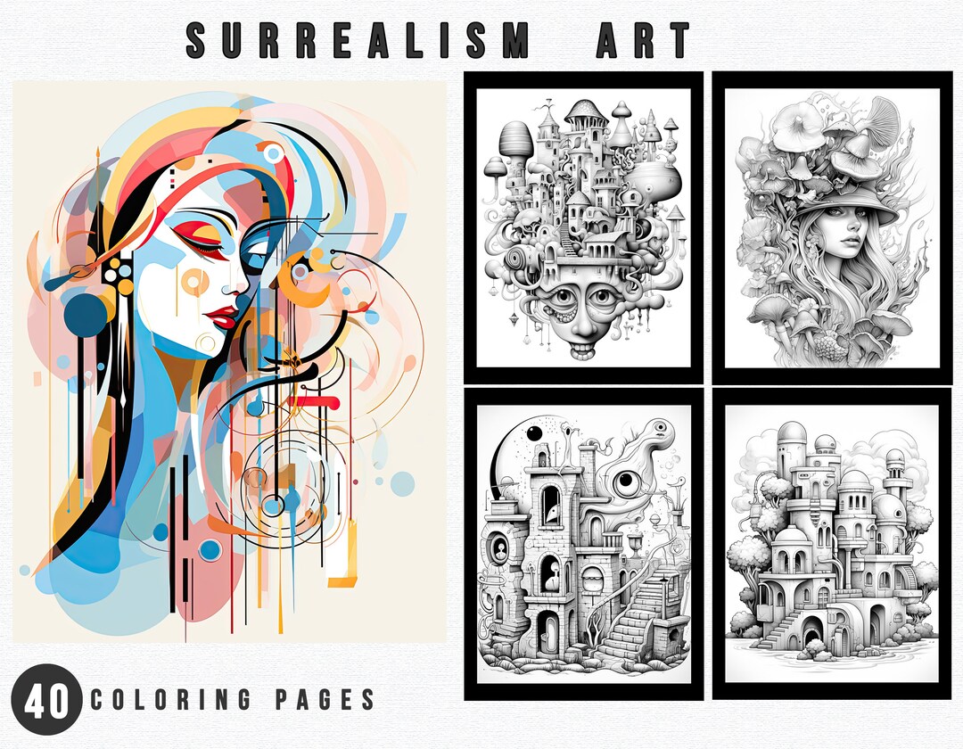 40 Grayscale Surrealism Art Coloring Pages Adult Coloring Book Download ...