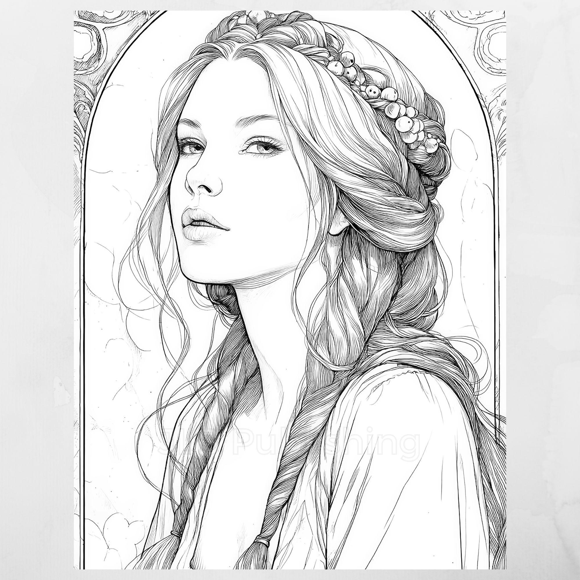 58 Tudor Coloring Pages, Grayscale Historical Fashion Book, Realistic ...