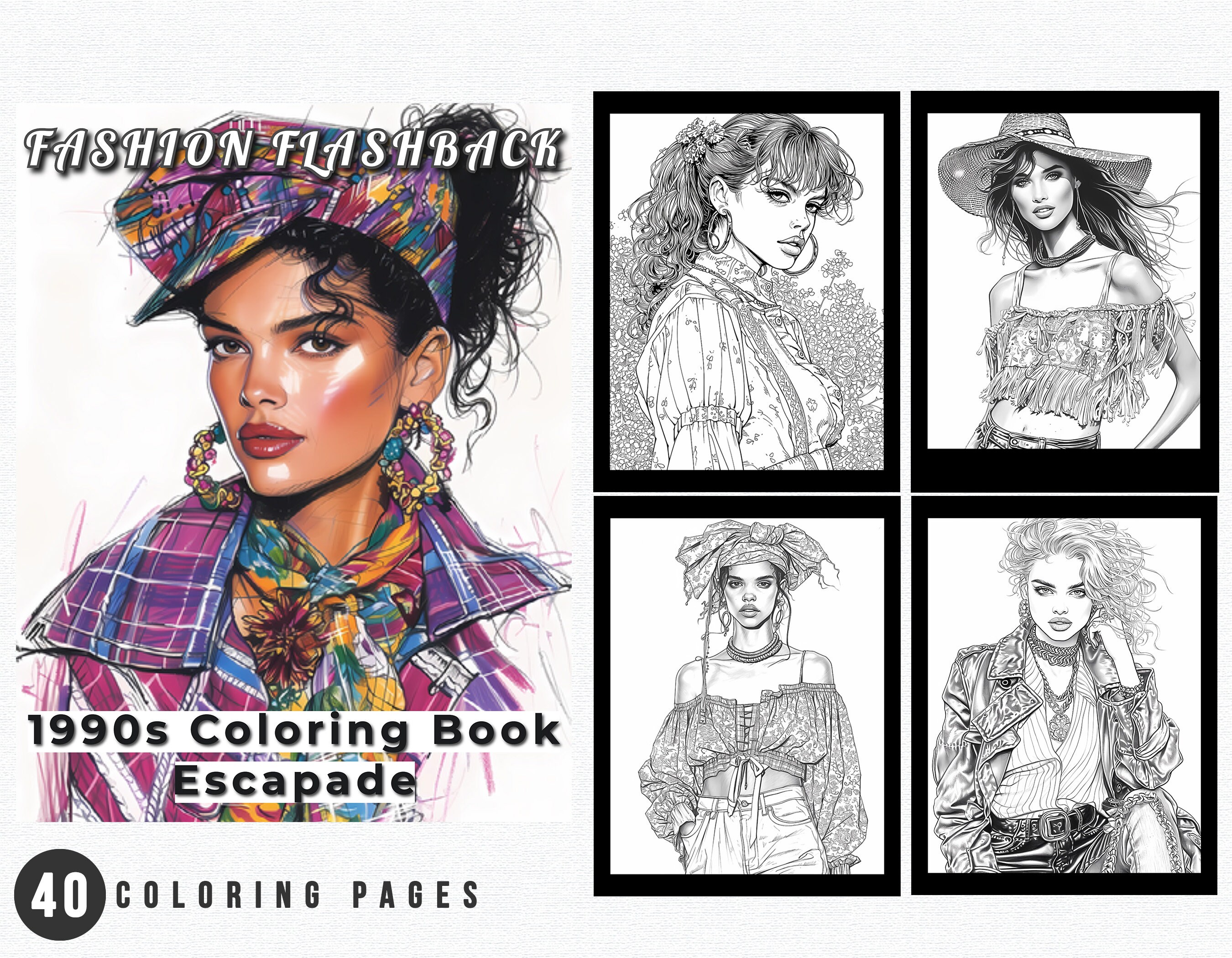 40 Fashion Flashback 1990s Grayscale Coloring Pages | Adult Coloring ...