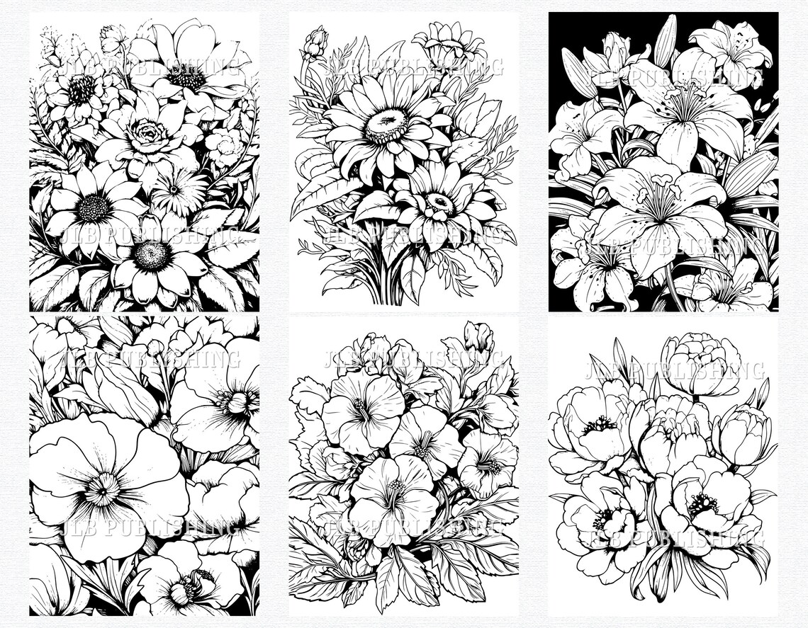 40 Wild Flowers Coloring Pages Adult Coloring Book Download Printable ...