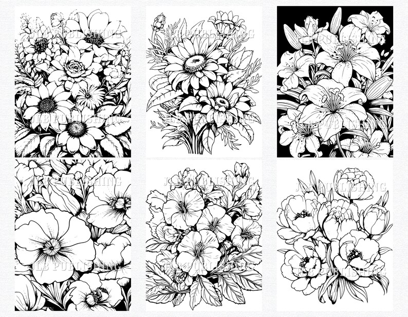 40 Wild Flowers Coloring Pages Adult Coloring Book Download Printable ...