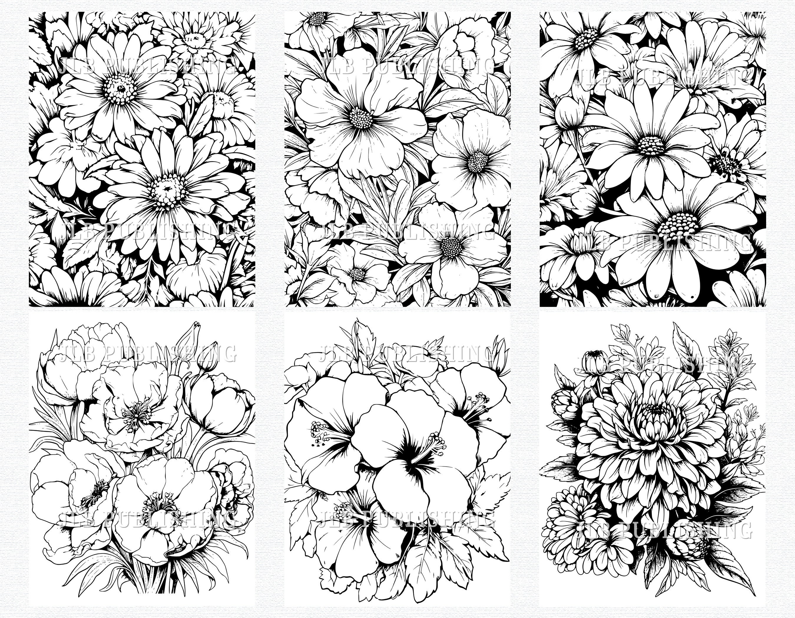 40 Wild Flowers Coloring Pages Adult Coloring Book Download Printable ...