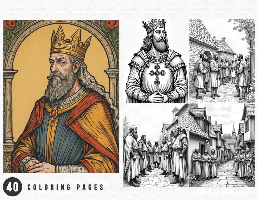 40 Grayscale Medieval England Coloring Pages | Adult Coloring Book ...