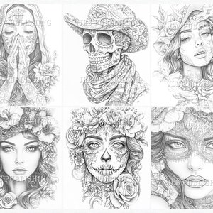 40 Grayscale Chicano Art Coloring Pages | Adult Coloring Book ...