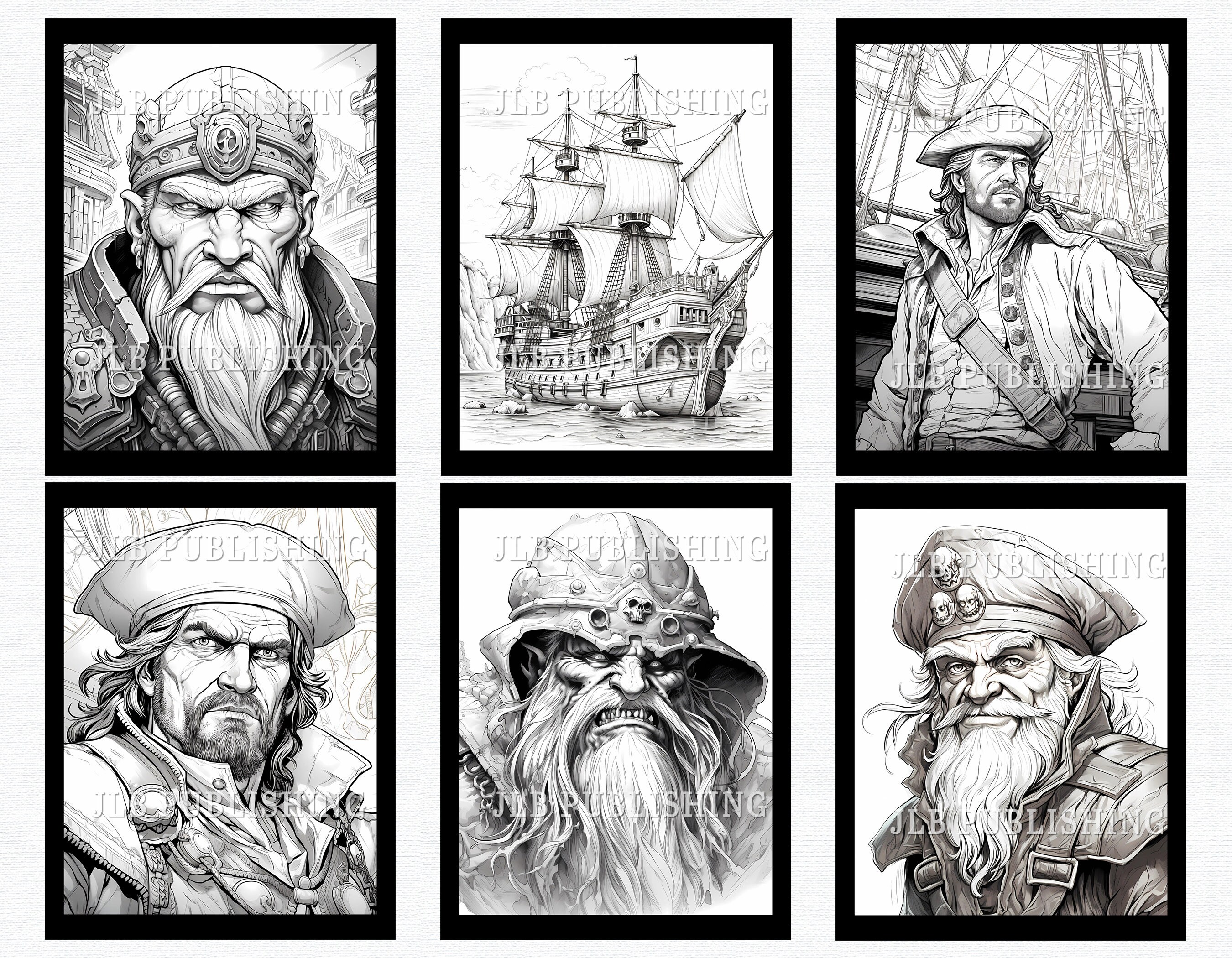40 Grayscale Pirates Coloring Pages | Adult Coloring Book Download ...