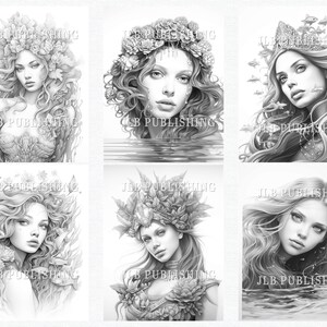 40 Grayscale Beautiful Sea Goddess Coloring Pages Adult Coloring Book ...