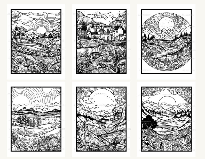 20 Boho Landscape Coloring Pages Adult Coloring Book Downloadboho ...