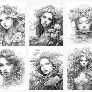 40 Grayscale Beautiful Sea Goddess Coloring Pages Adult Coloring Book ...