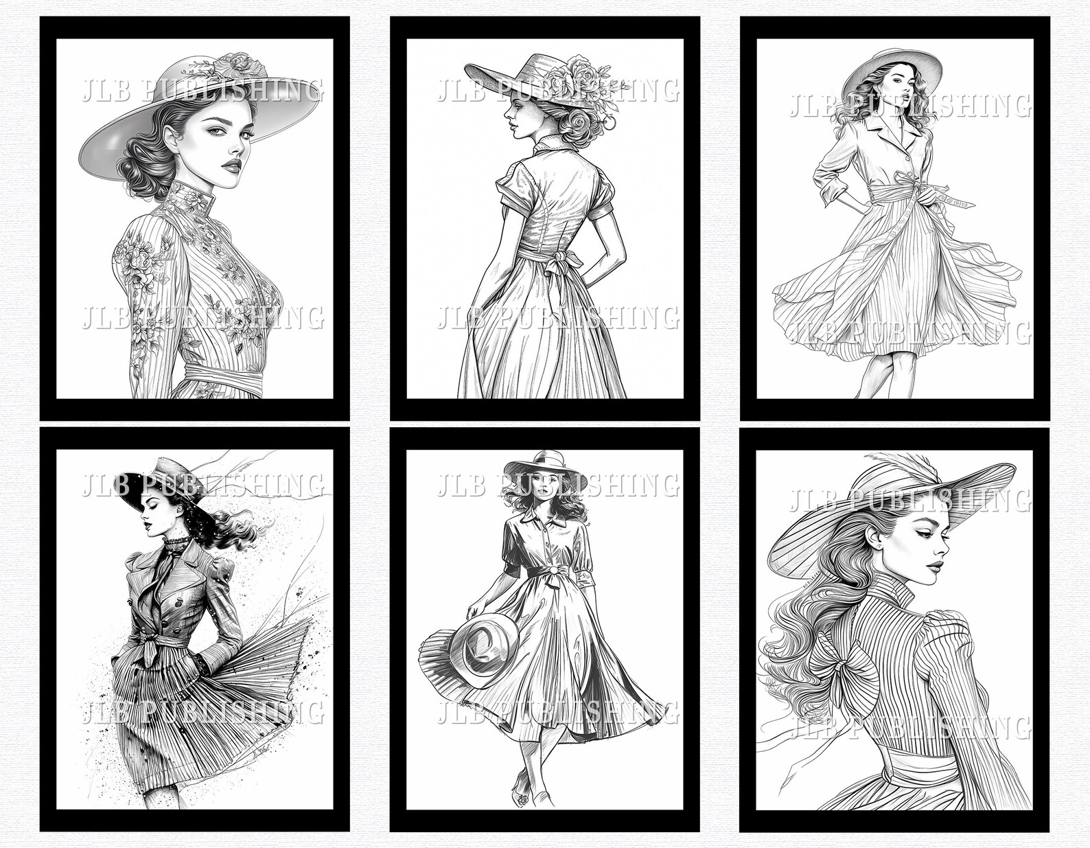 40 Fashion Flashback 1940s Grayscale Coloring Pages | Adult Coloring ...