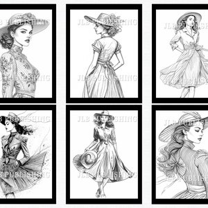 40 Fashion Flashback 1940s Grayscale Coloring Pages | Adult Coloring ...