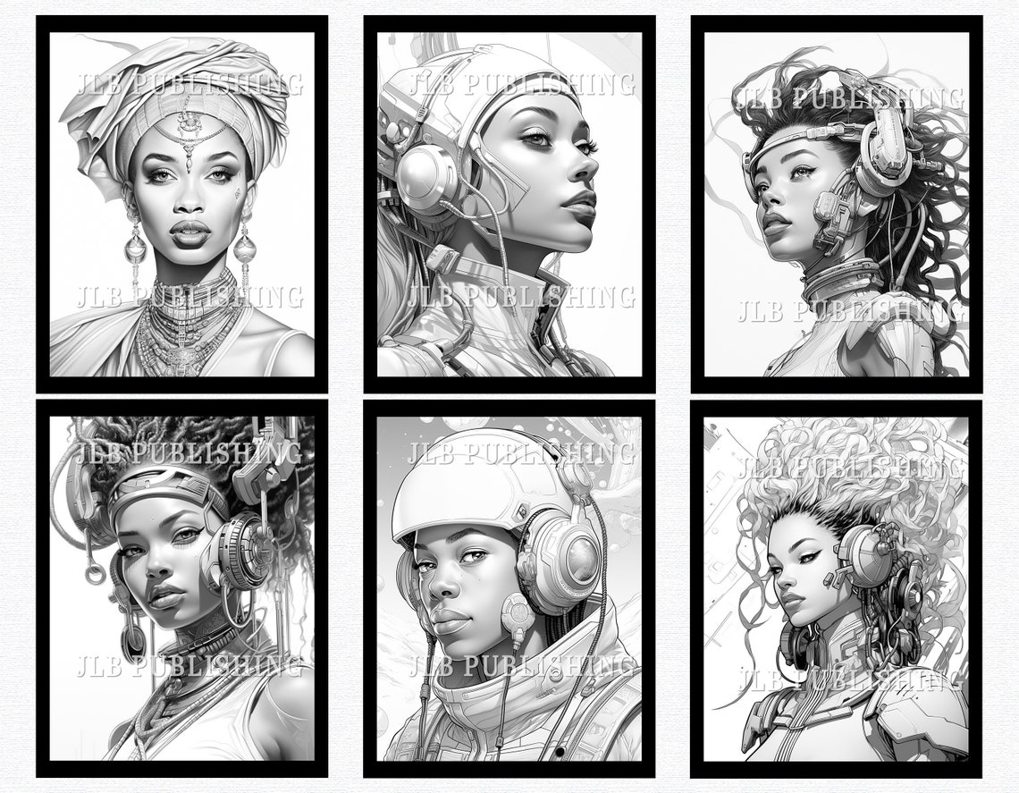 40 Grayscale Afrofuturism Coloring Pages | Printable Adult Coloring ...