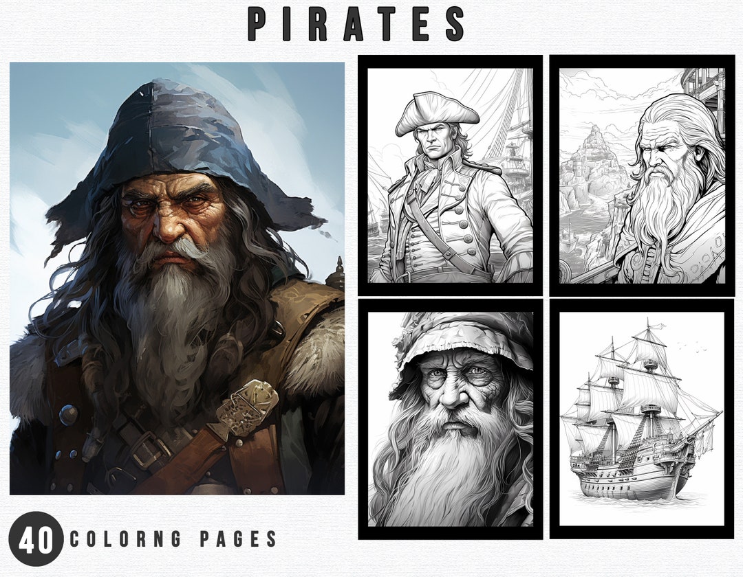 40 Grayscale Pirates Coloring Pages | Adult Coloring Book Download ...