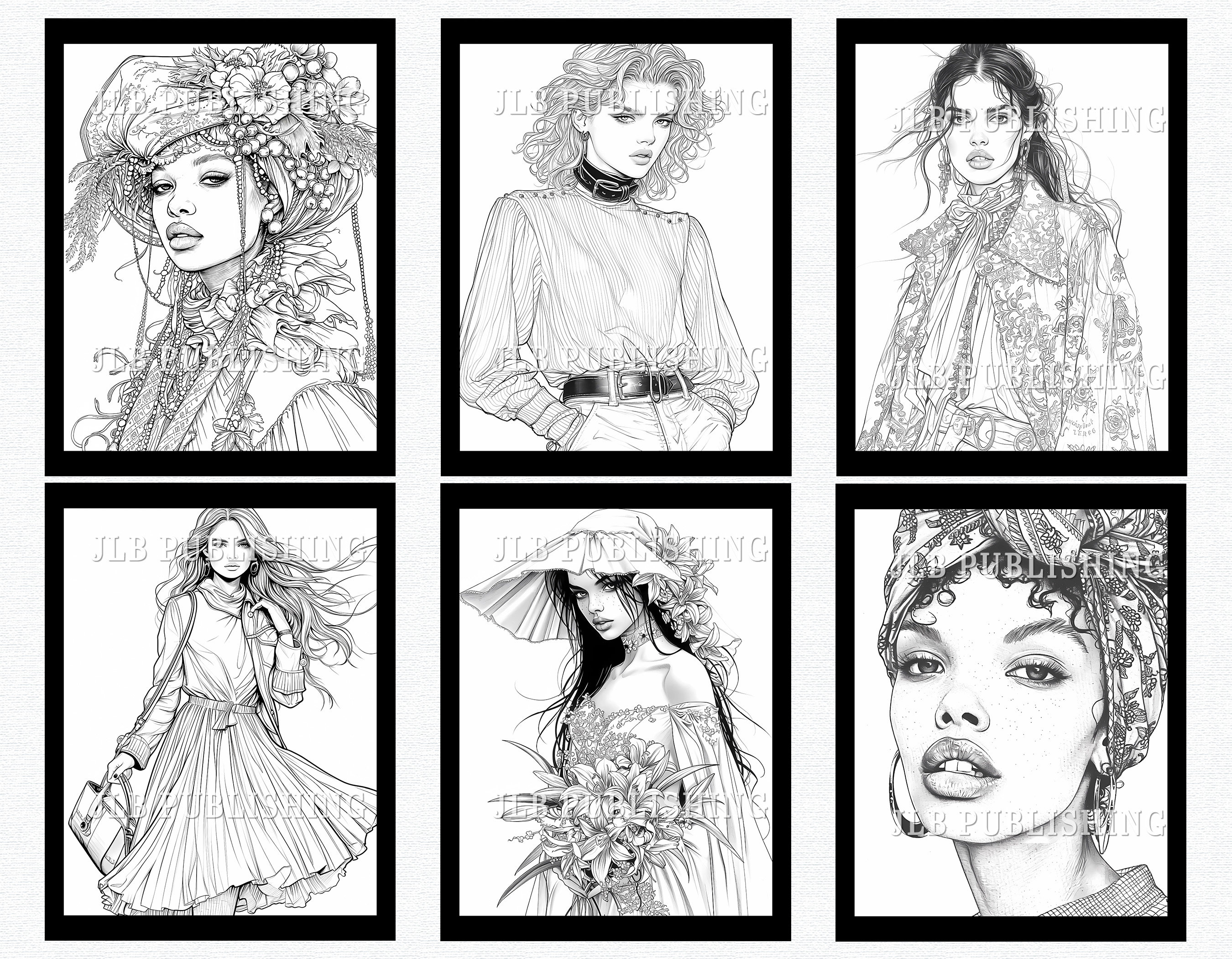 1990s Fashion Coloring Book | Grayscale Adult Coloring Pages (PDF) - Etsy