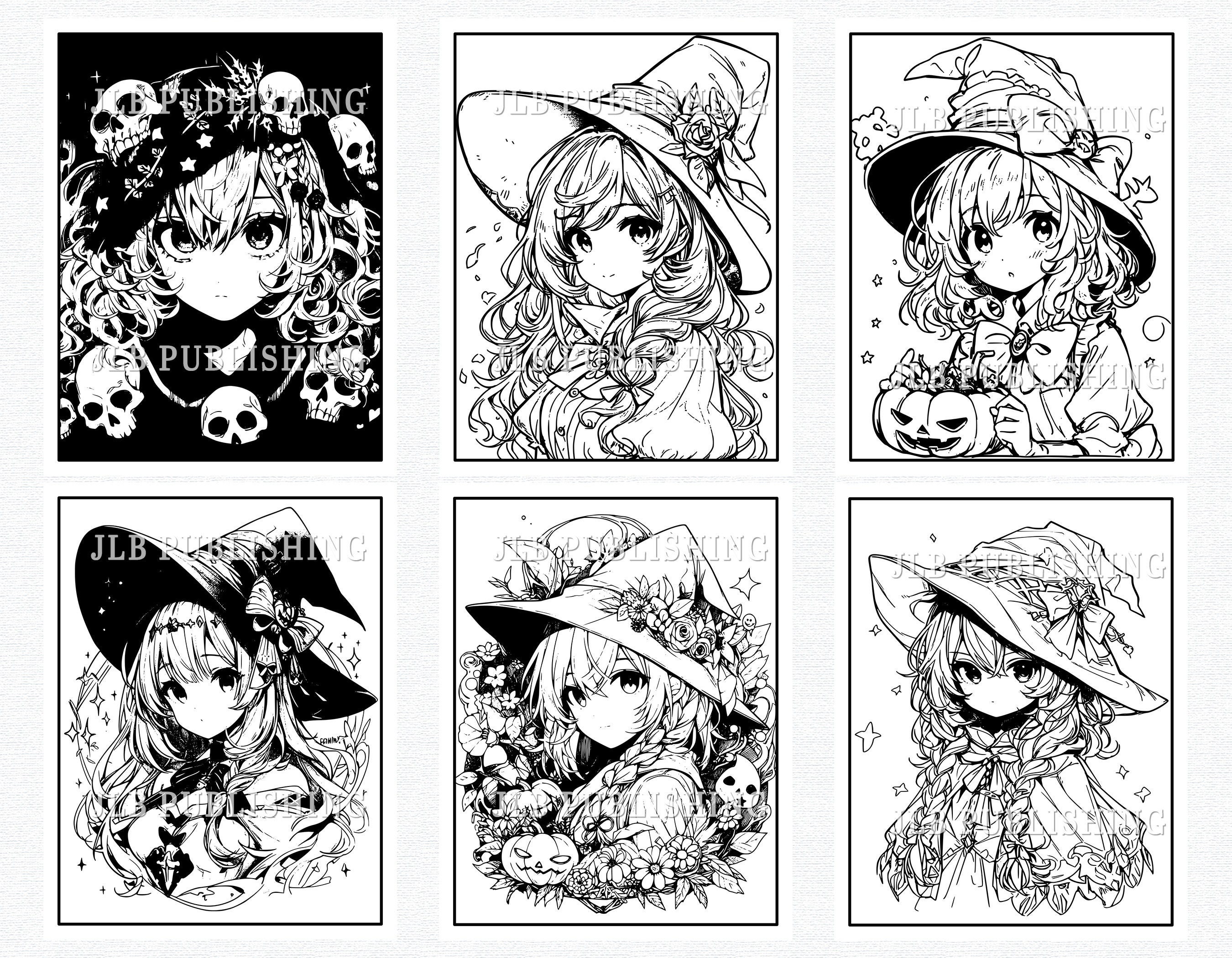 50 Halloween Anime Girl Coloring Pages Adult Coloring Book Download ...