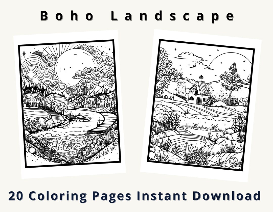 20 Boho Landscape Coloring Pages Adult Coloring Book Downloadboho ...