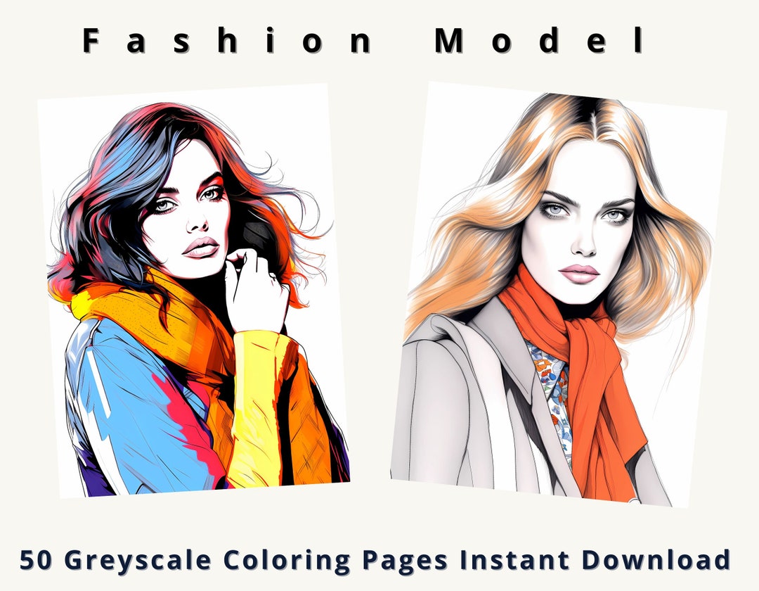 50 Fashion Models Greyscale Coloring Pages Adult Coloring - Etsy