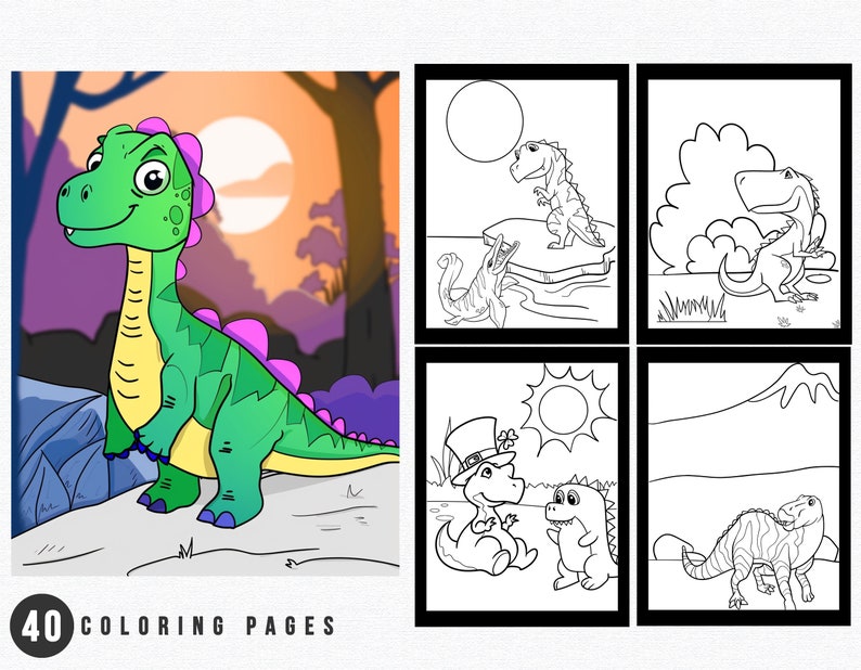 40 Fun Dinosaurs Coloring Pages Kid Coloring Book Download Printable ...