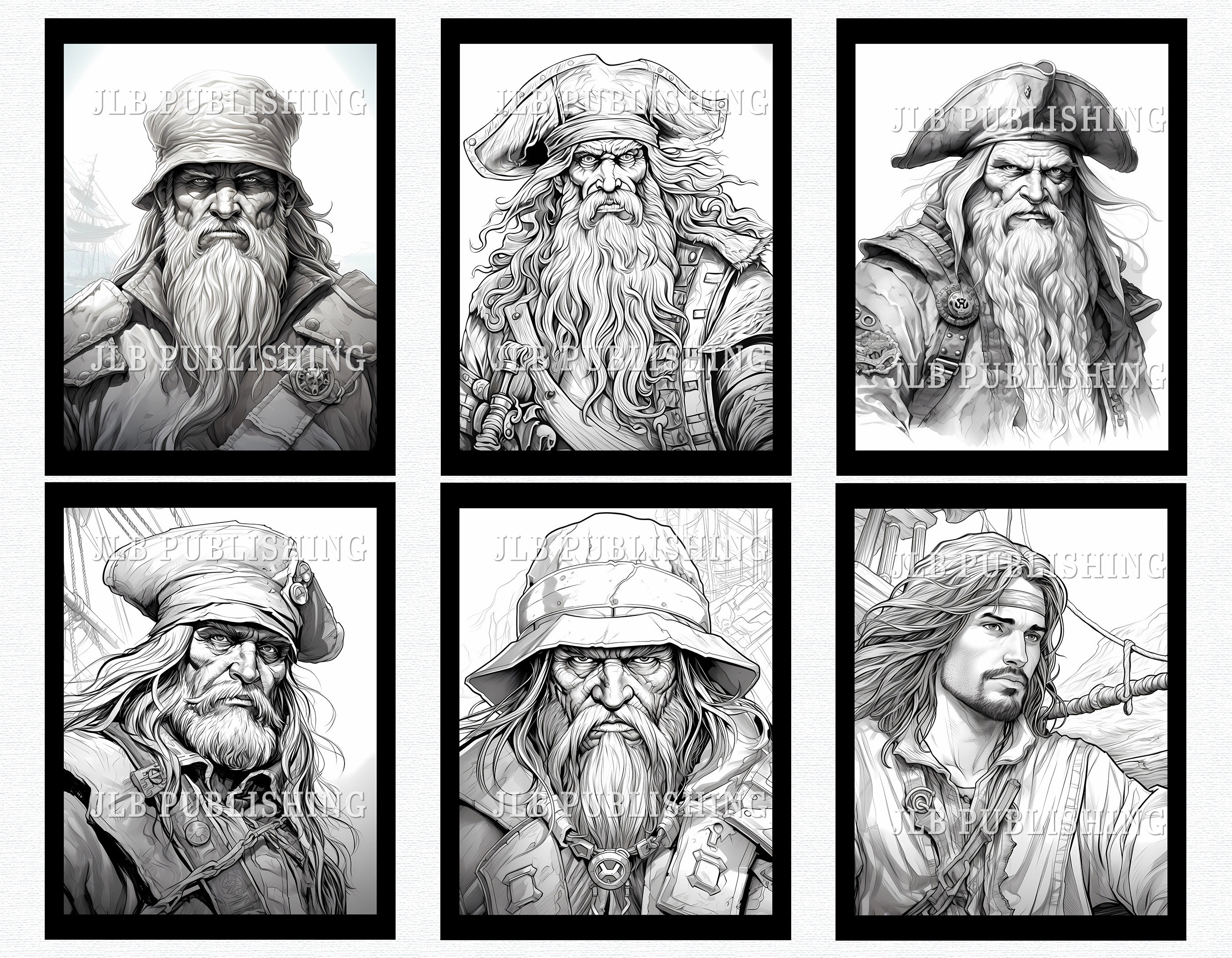 40 Grayscale Pirates Coloring Pages | Adult Coloring Book Download ...