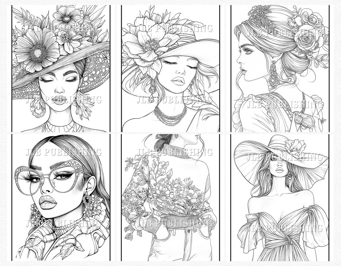 Grayscale Fashionista Coloring Book | 40 Printable Pages (PDF) - Etsy