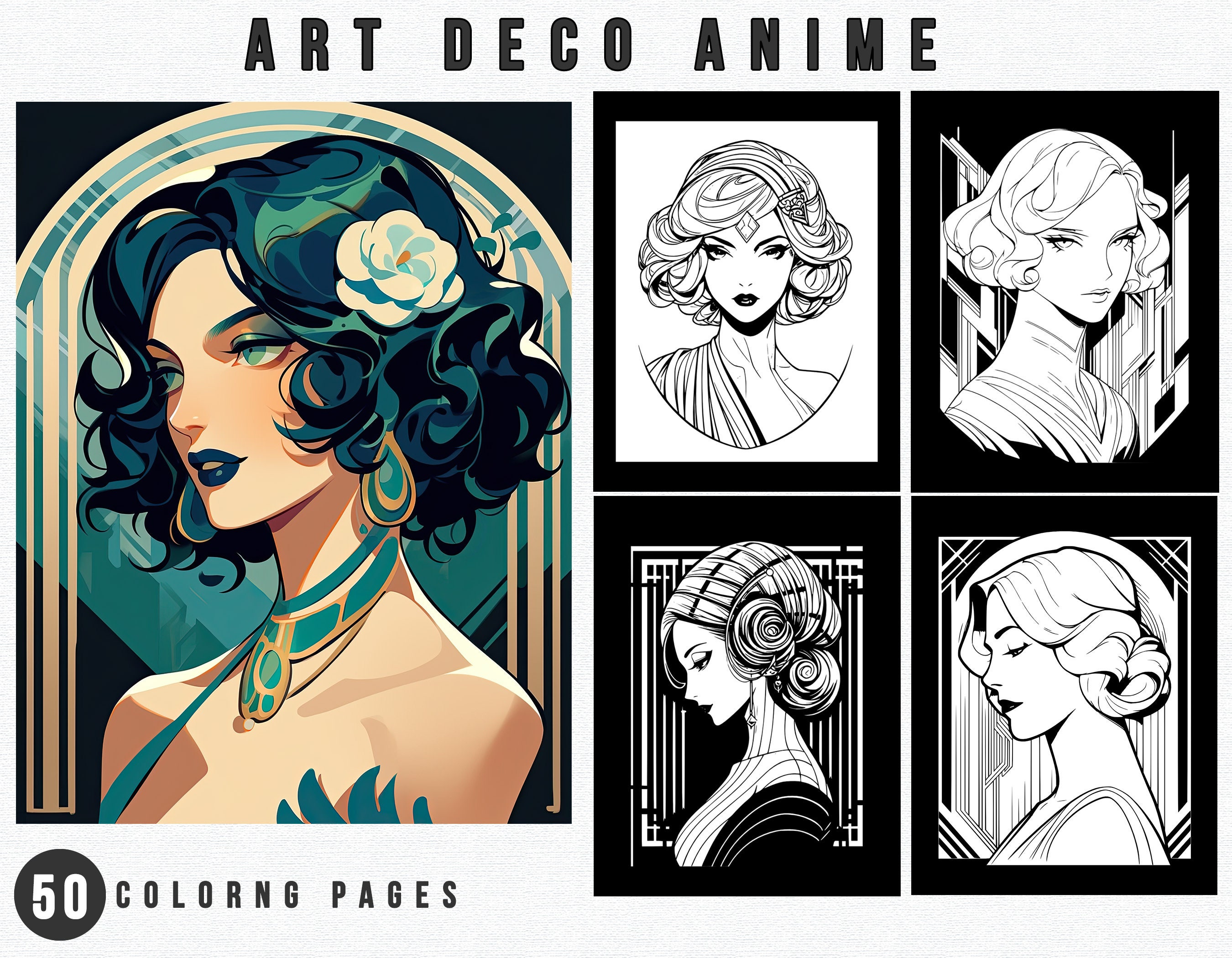 50 Art Deco Anime Coloring Pages Adult Coloring Book Download Printable ...