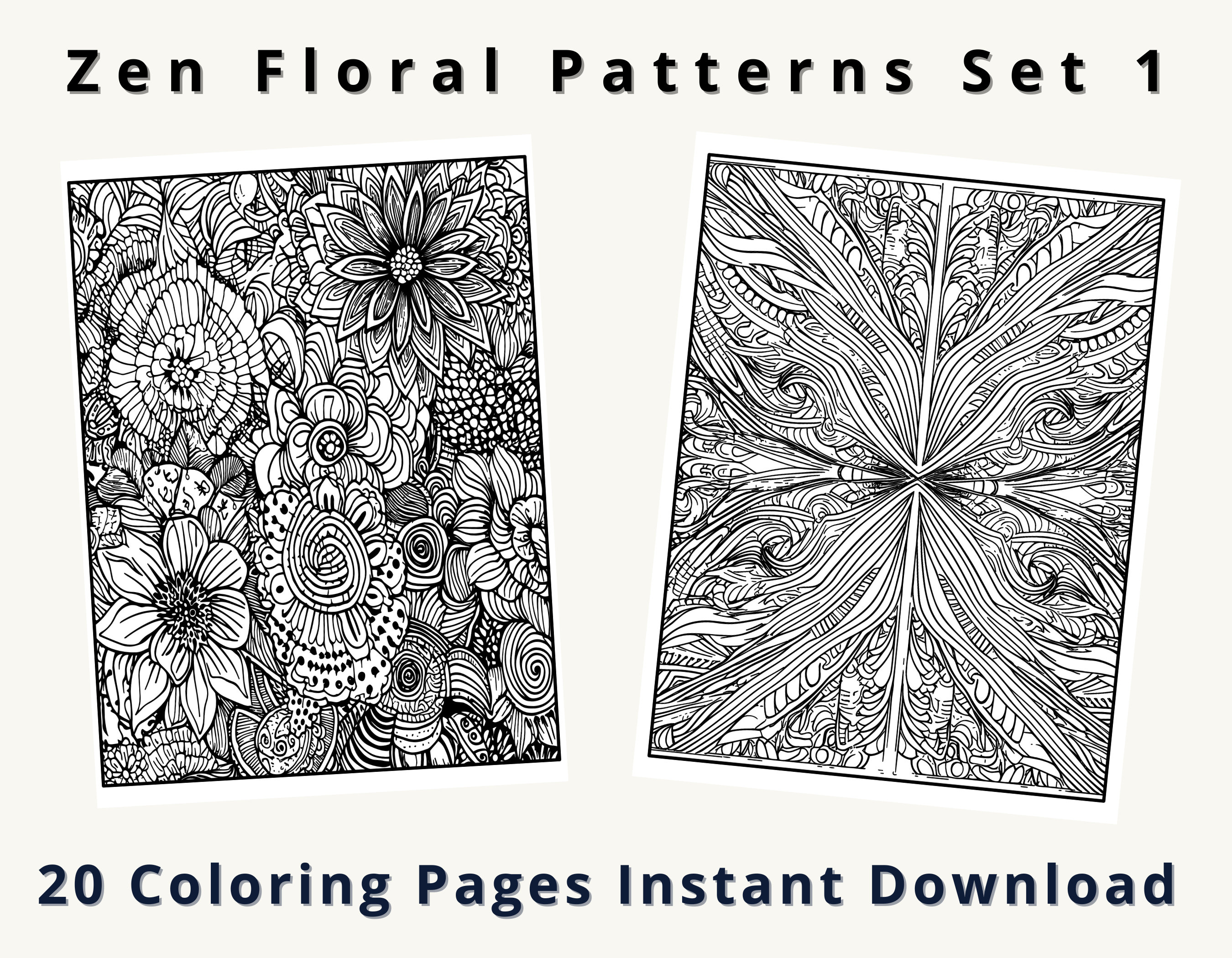 20 Zen Floral Patterns Set 1 Coloring Pages | Adult Coloring Book ...