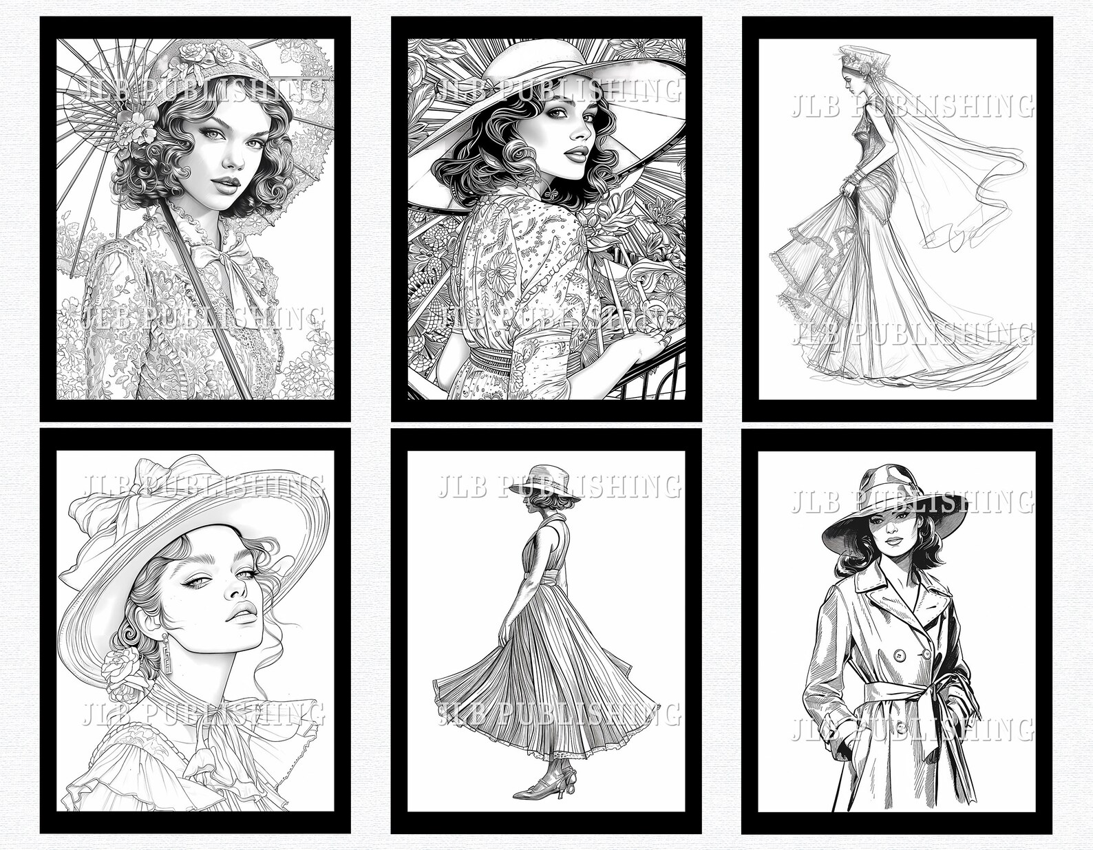 40 Fashion Flashback 1930s Grayscale Coloring Pages Adult Coloring Book ...