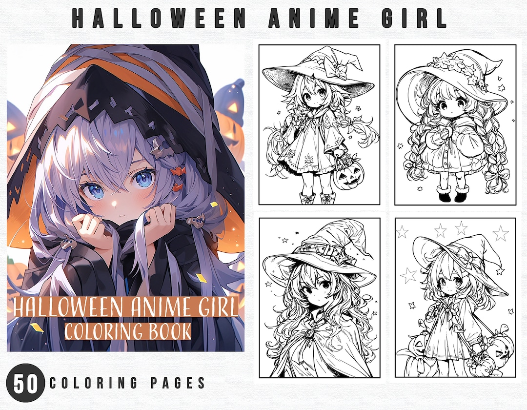 50 Halloween Anime Girl Coloring Pages Adult Coloring Book Download ...