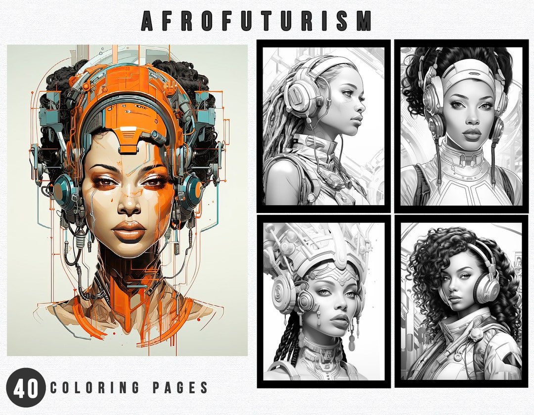 40 Grayscale Afrofuturism Coloring Pages | Printable Adult Coloring ...