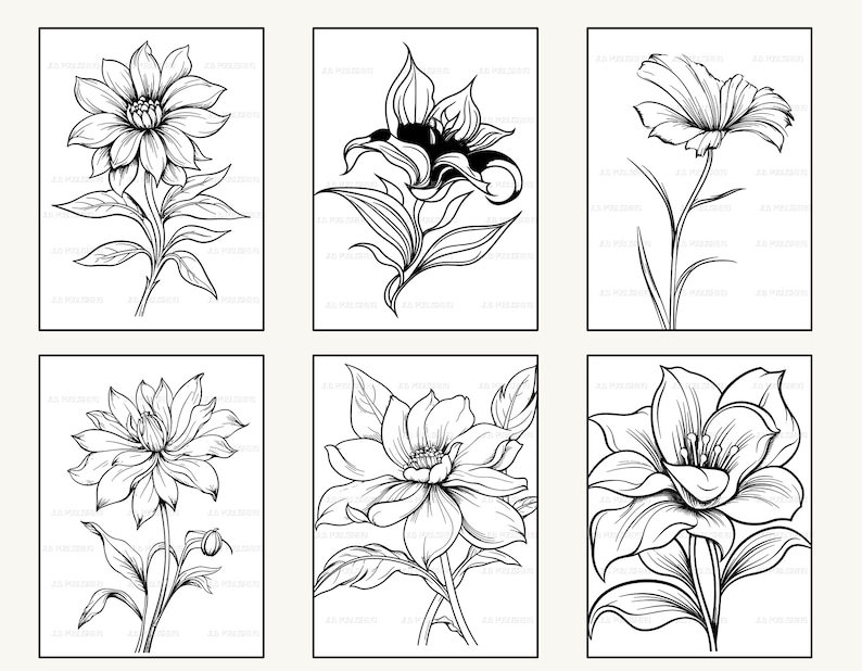 20 Simple Flower Coloring Pages Set 1| Adult's Coloring Book Download ...