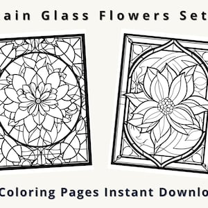 20 Stain Glass Flowers Set 4 Coloring Pages Adult Coloring Book ...