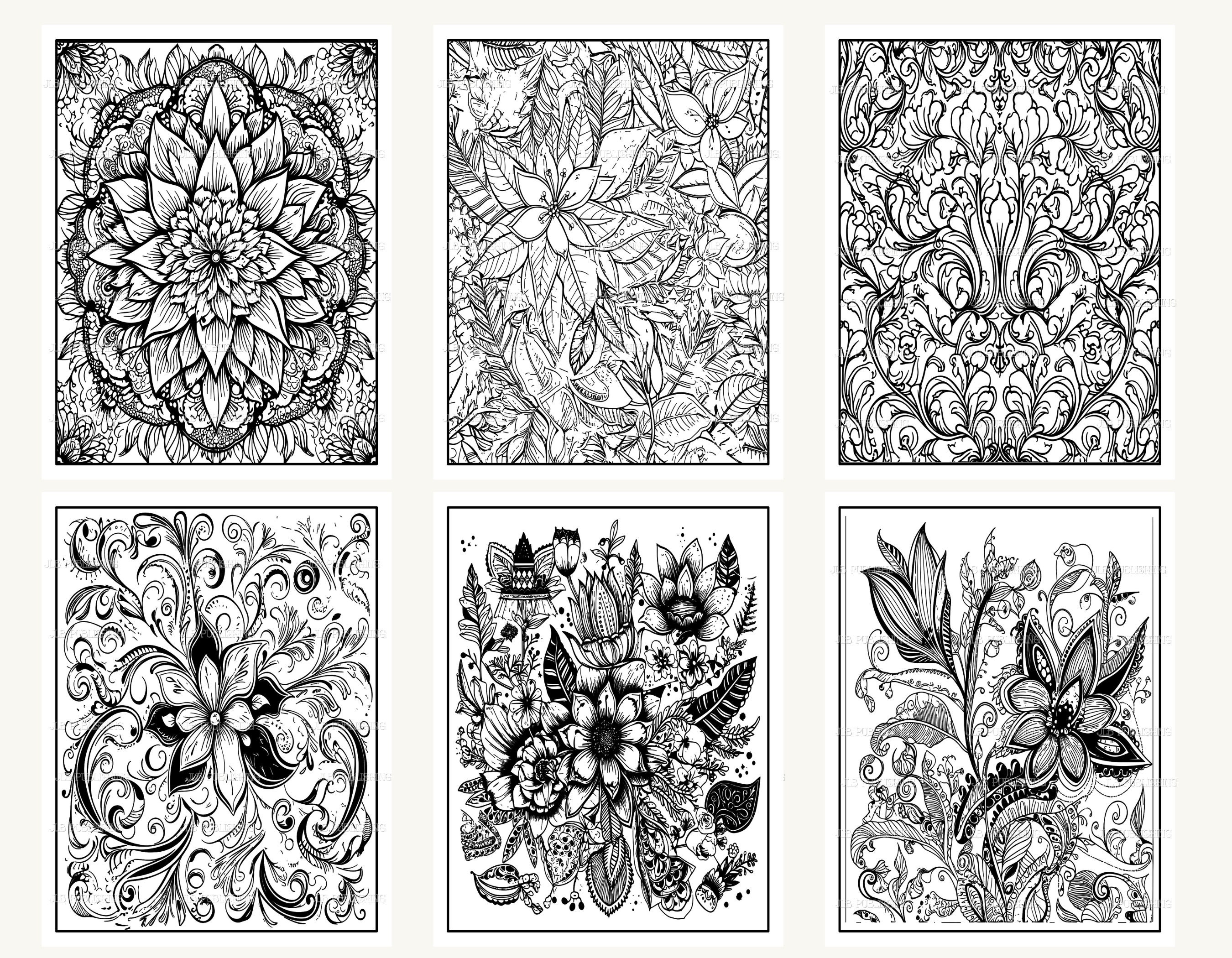 20 Zen Floral Patterns Set 1 Coloring Pages | Adult Coloring Book ...