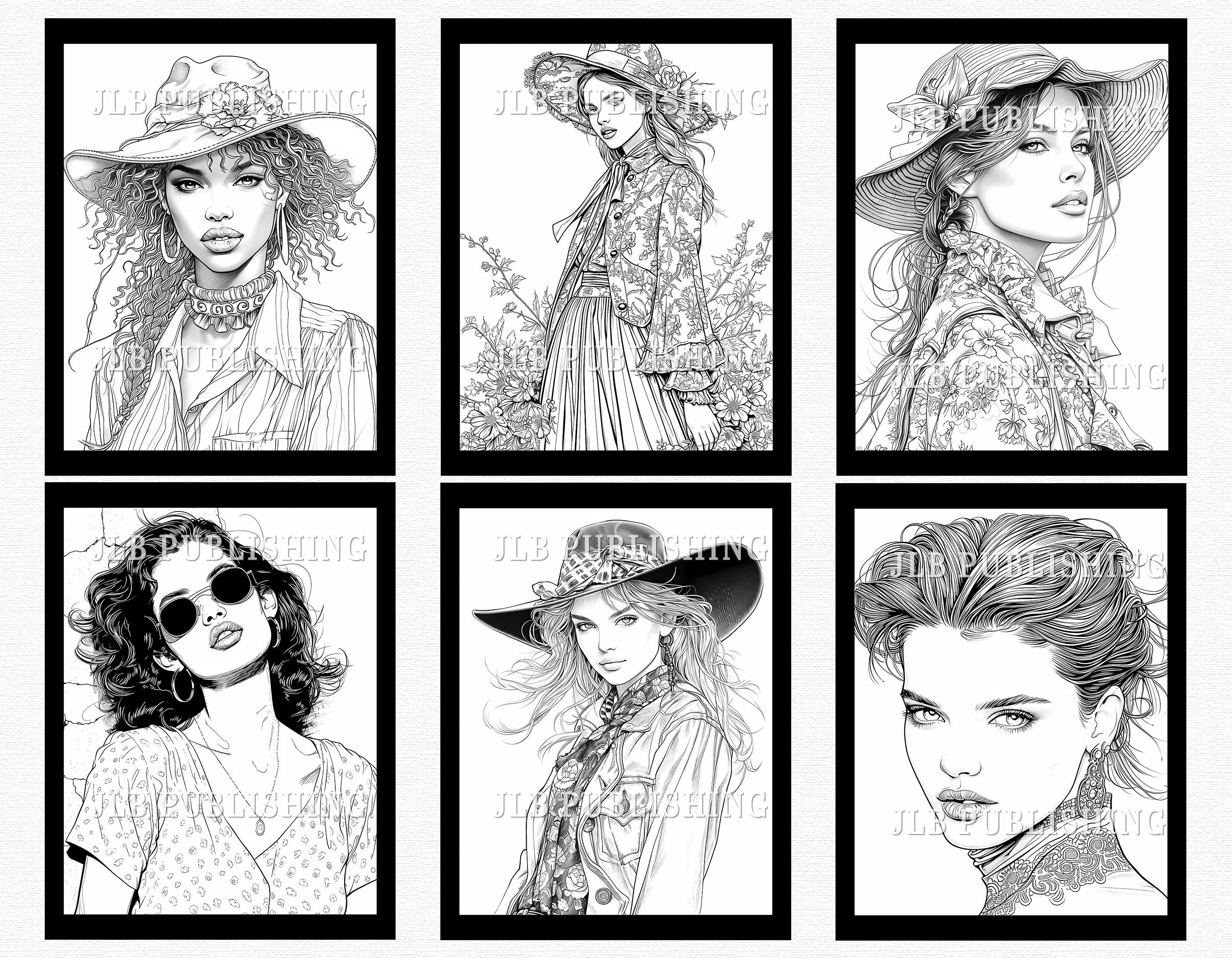 1990s Fashion Coloring Book | Grayscale Adult Coloring Pages (PDF) - Etsy