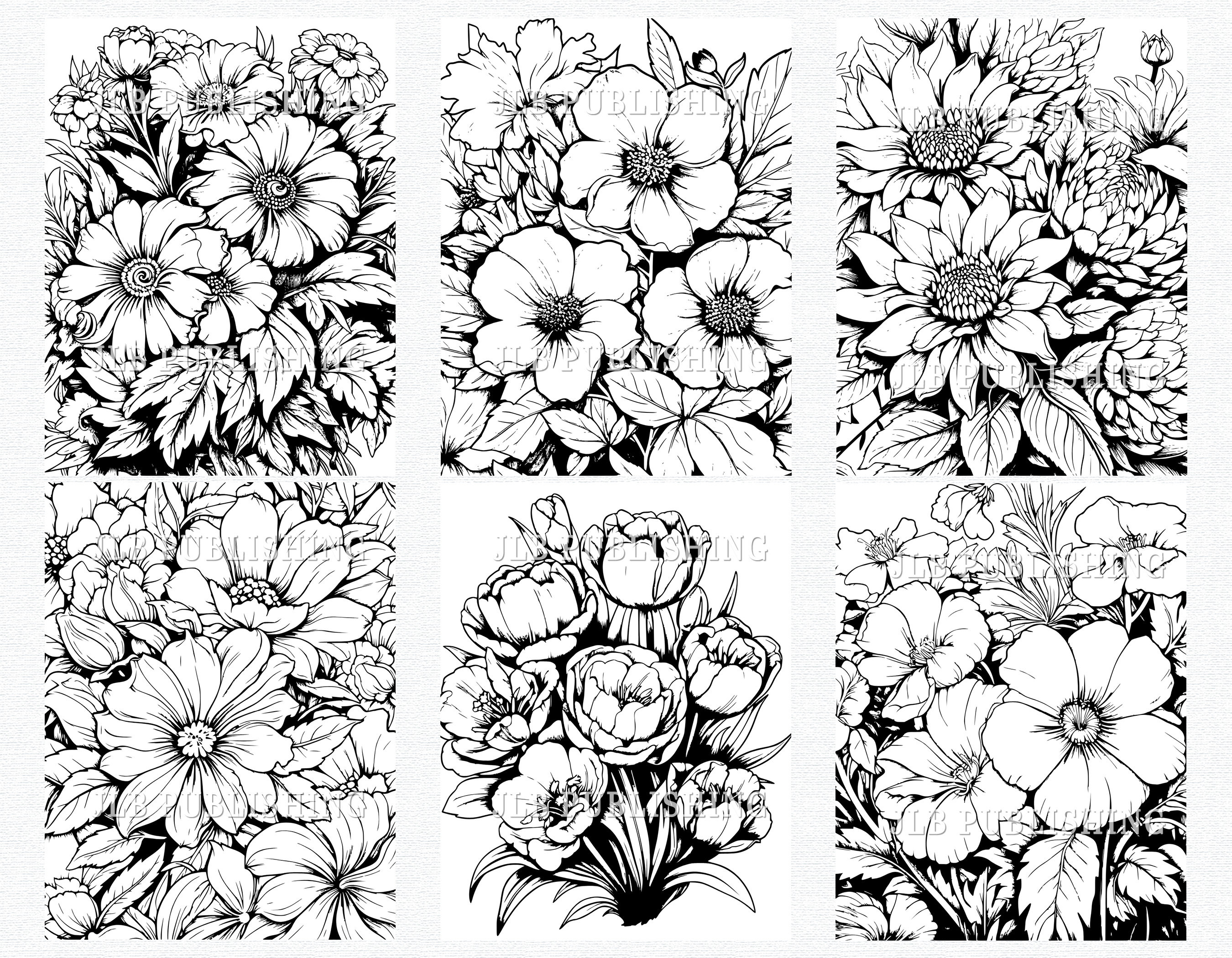40 Wild Flowers Coloring Pages Adult Coloring Book Download Printable ...