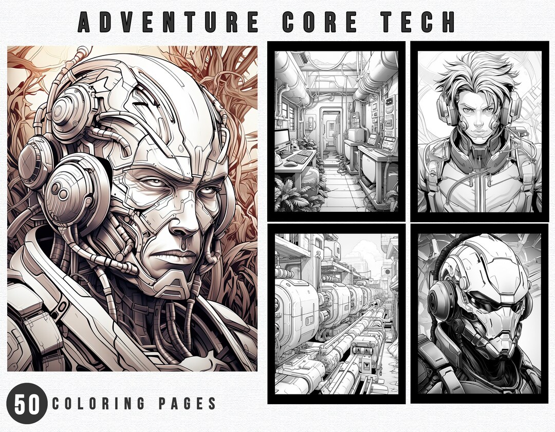 50 Grayscale Adventure Core Tech Coloring Pages Adult - Etsy