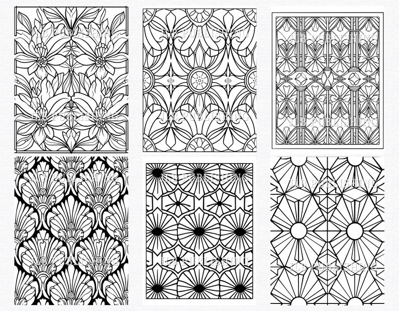 40 Art Deco Patterns Set 1 Coloring Pages | Adult Coloring Book ...