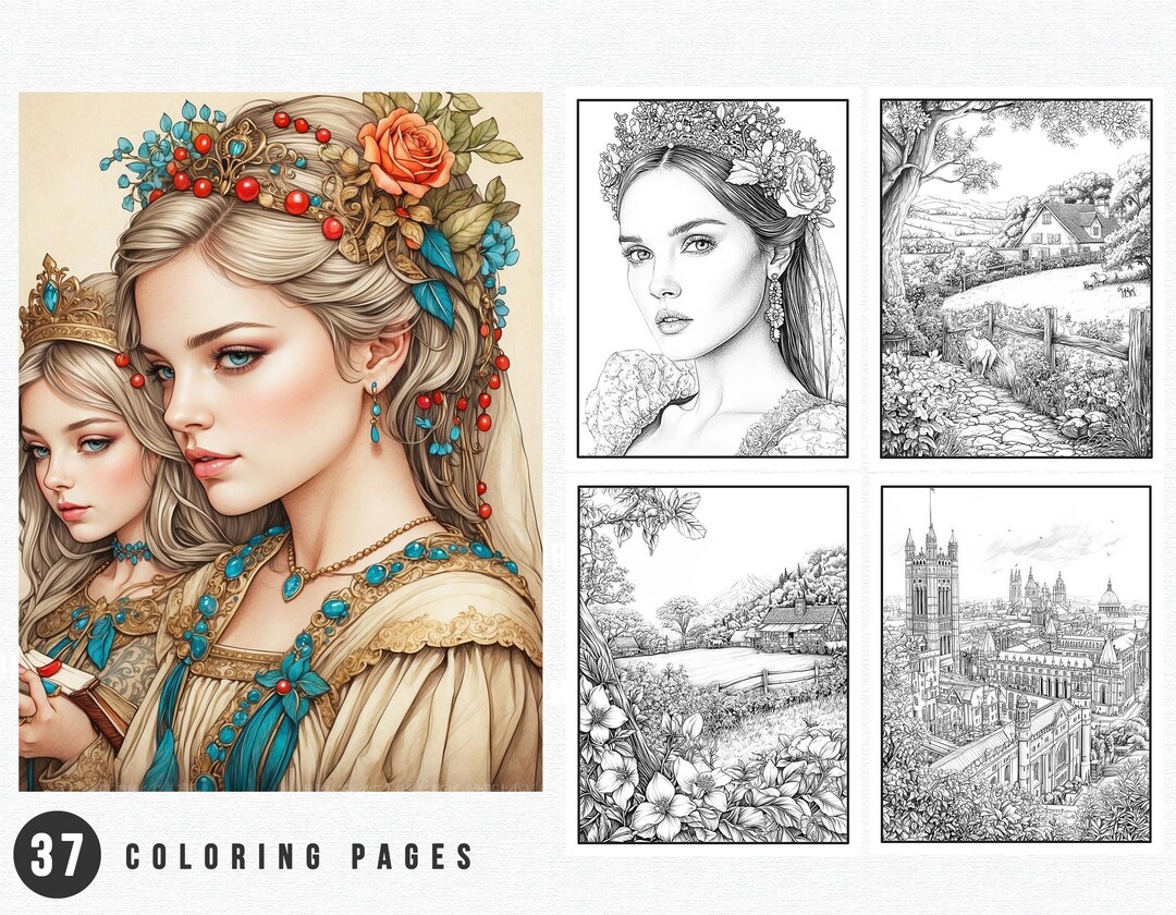 Life in Tudor England Grayscale Coloring Pages | Adult Kid Coloring ...