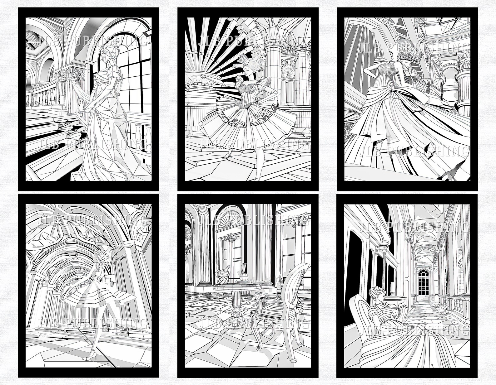 40 Ballet Cubism Grayscale Coloring Pages Adult Kid Coloring Book ...