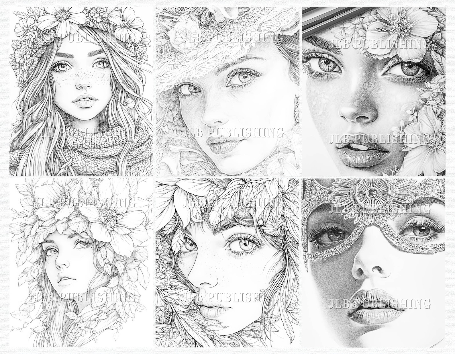 40 Beautiful Faces Set 1 Coloring Pages | Adult Coloring Book ...
