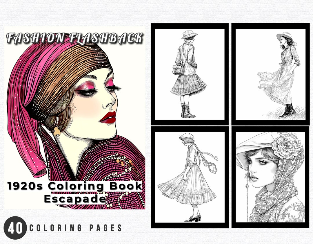 40 Fashion Flashback 1920s Grayscale Coloring Pages | Adult Coloring ...