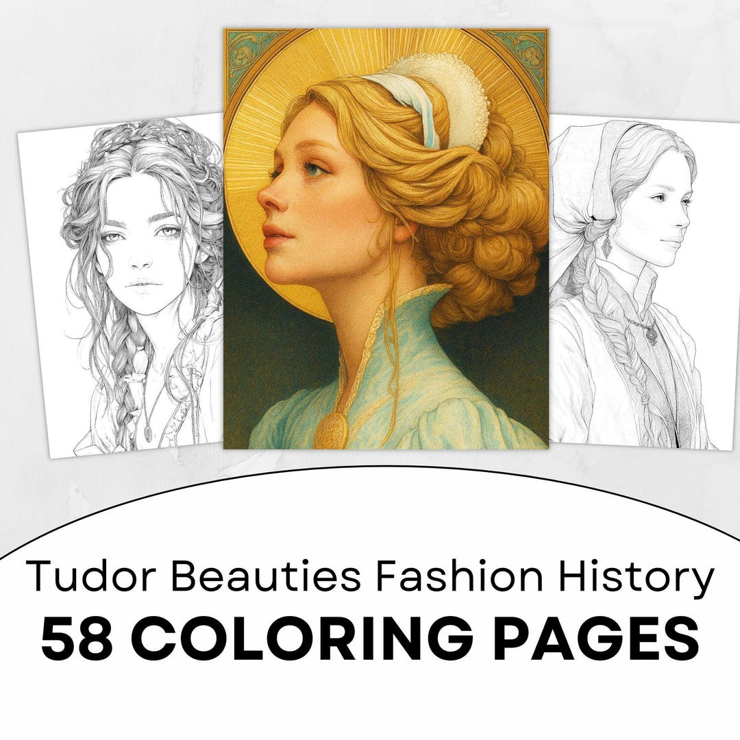 58 Tudor Coloring Pages, Grayscale Historical Fashion Book, Realistic ...
