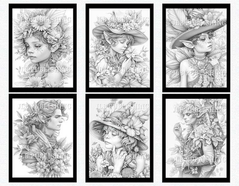 Enchanted Forest Coloring Pages | 40 Grayscale Illustrations (printable ...