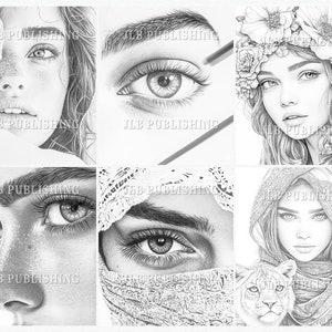 40 Beautiful Faces Set 1 Coloring Pages | Adult Coloring Book ...