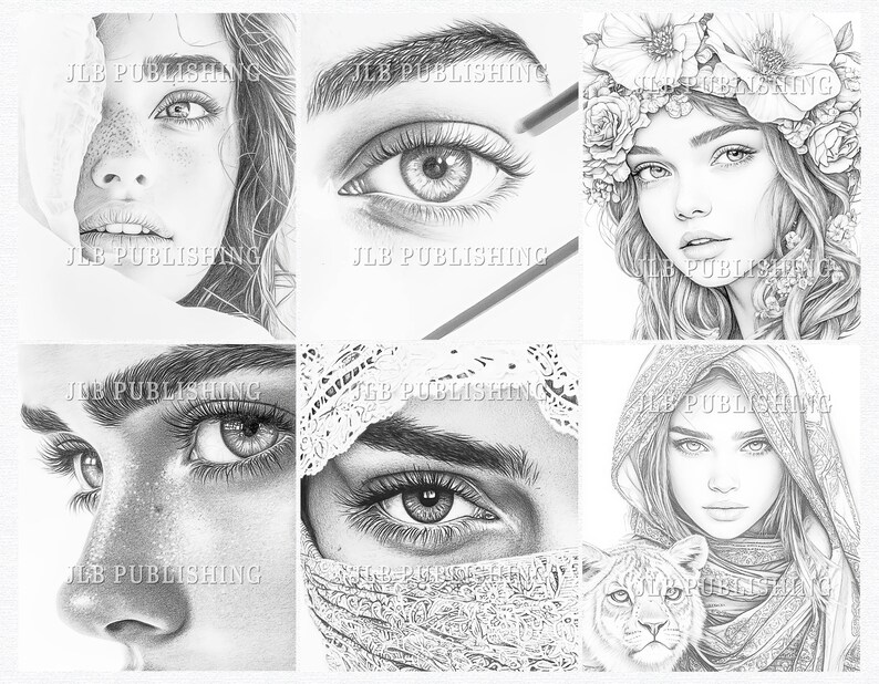 40 Beautiful Faces Set 1 Coloring Pages | Adult Coloring Book ...